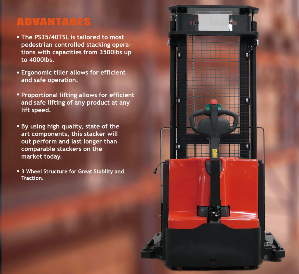 PS35TSL Lithium Heavy Duty Walkie Straddle Stacker – 3,500Ib Capacity – ESS LIFTS