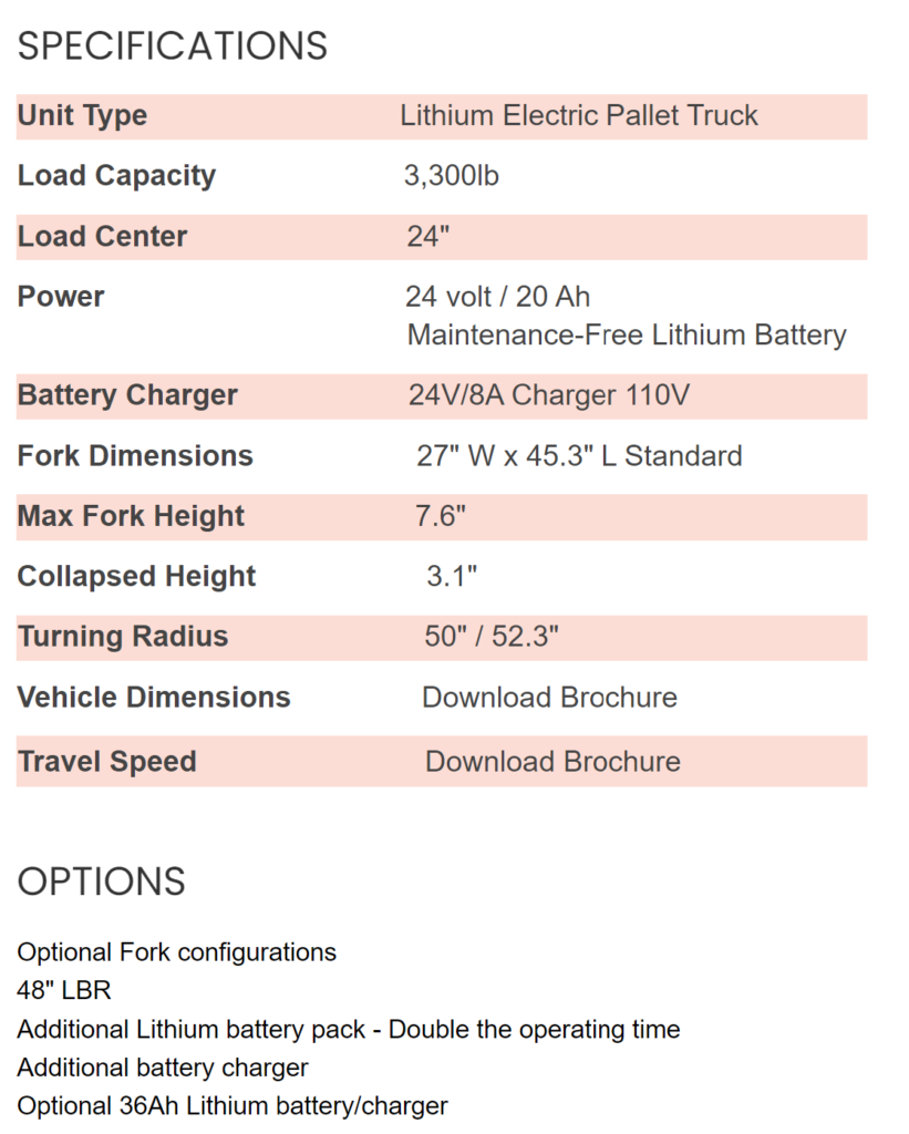 PTE33N “EDGE” LITHIUM Walkie Pallet Jack – 3,300lb capacity – ESS LIFTS